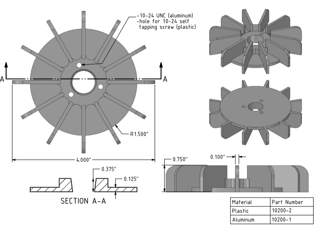 10200-2, Plastic Eze-Fan - 4"( 101.6 mm ) Flatback | E-Motor Nations