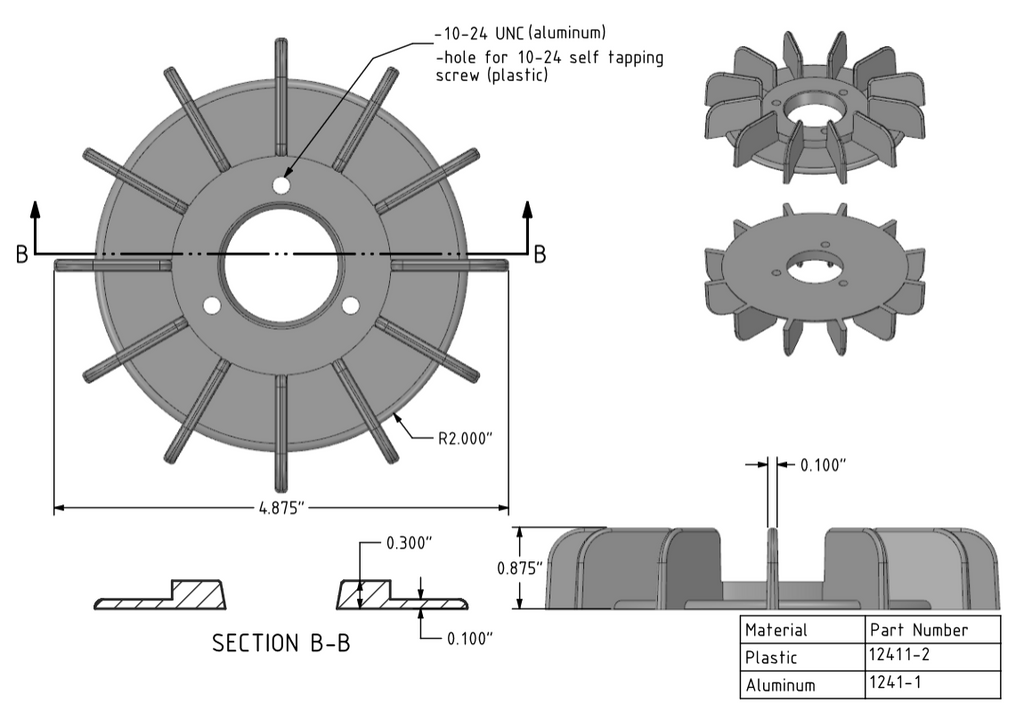 1241-1, Aluminum Eze-Fan – 4 7/8", 123.83 mm – Flat Back | E-Motor Nations