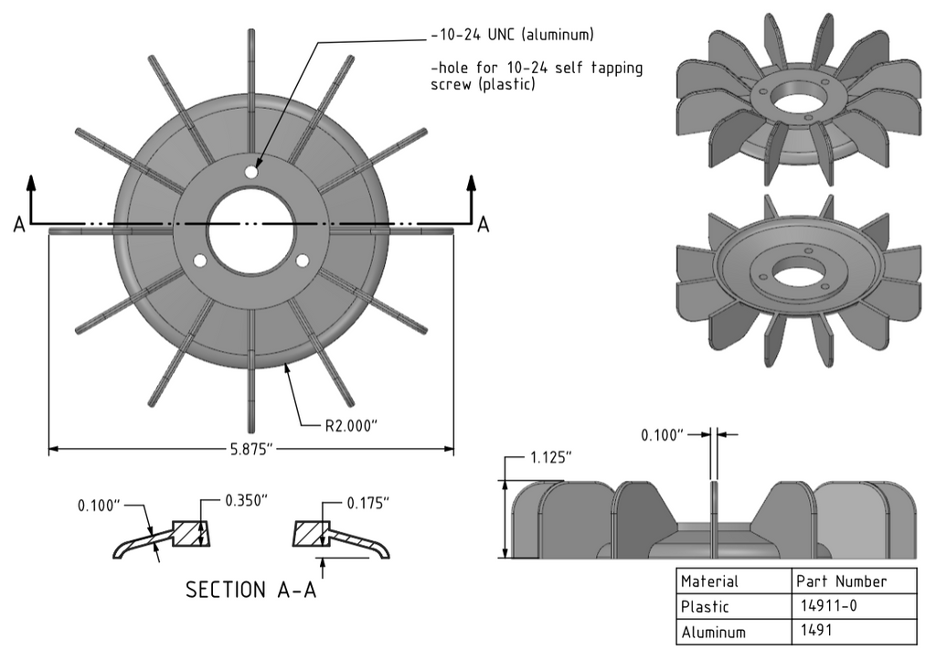 1491, Aluminum Eze-Fan – 5 7/8", 149.23 mm – Curved Back | E-Motor Nations