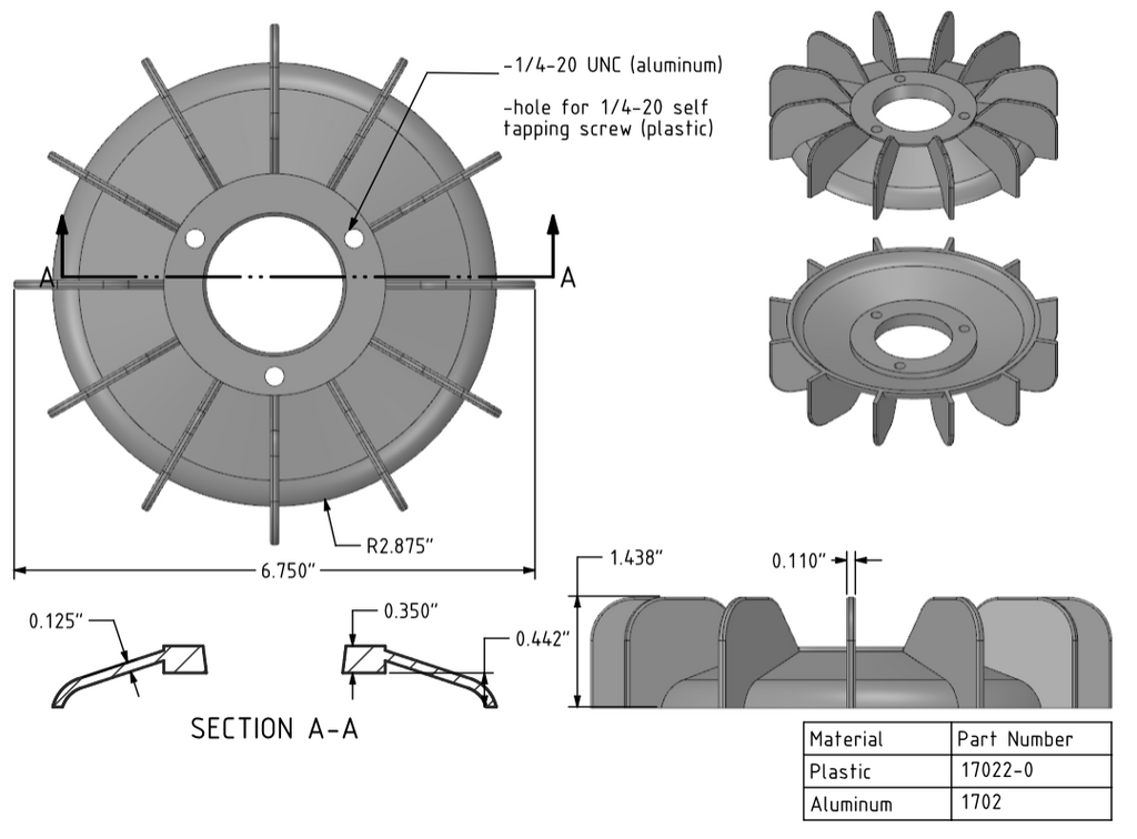1702, Aluminum Eze-Fan – 6 3/4", 171.45 mm – Curved Back | E-Motor Nations