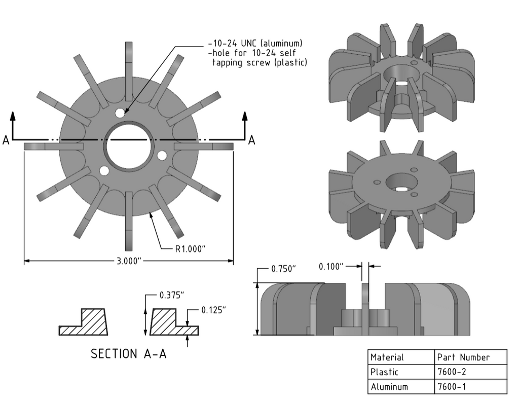 7600-1, Aluminum Eze-Fan – 3", 76.2mm – Flat Back | E-Motor Nations