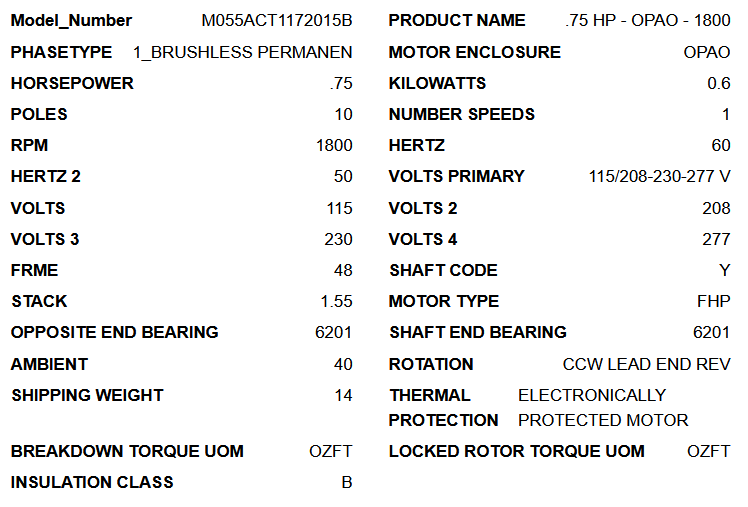 8440PS, ECM PERFECTSPEED , 0.75Hp - OPAO - 1800 RPM, 115/208-230-277V ...
