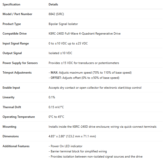 8842 KBRC, sirc Bipolar Signal Isolator | E-Motor Nations