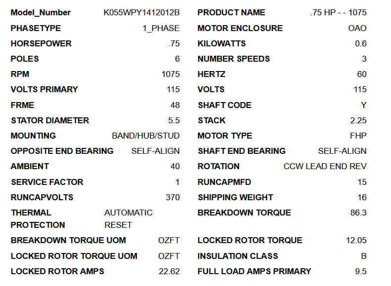 8904,Us Motors,EM3589,EconoMaster,SS3589,3/4Hp,1075/3SPD,115V,Fr:48,DD ...