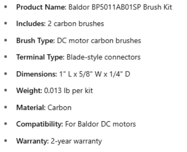 BP5011AB01SP, Brush (KIT Contains 2 Brushes) | E-Motor Nations