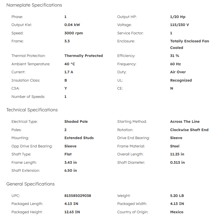 D214, Fasco, 1/20 Hp, 3000 Rpm,115/230 Volts, TEFC, 995, Century, | E ...