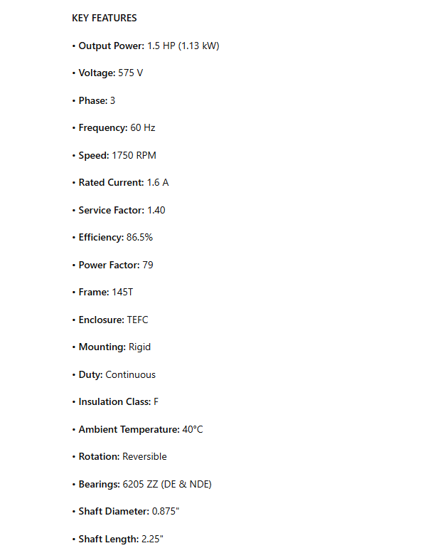ELP32P2G, 1.5Hp, 1750RPM, 575V, 3Ph, 60Hz, TEFC, Frame 145T, IP55, eLl ...