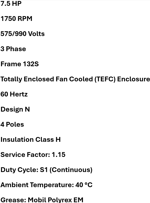IJA132S-4-59, Max Motion, 7.5Hp, 1800 Rpm, 575-990 Volts, Frame: 132S ...